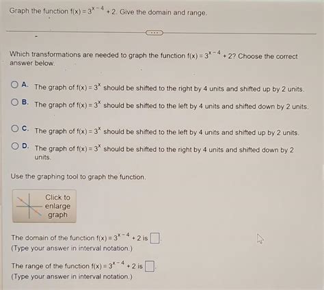solved graph the function f x 3x−4 2 give the domain and