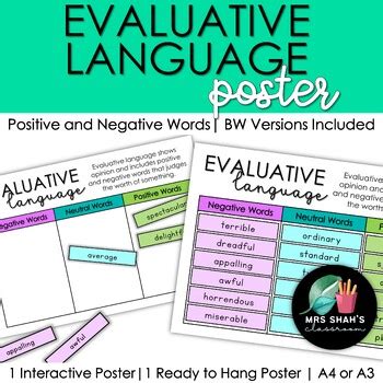 Evaluative Language Posters 2 Evaluative Word Posters By Mrs Shah S