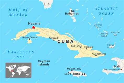 쿠바 정치 지도 수도 하바나 가장 중요한 도시와 국경 프리미엄 벡터