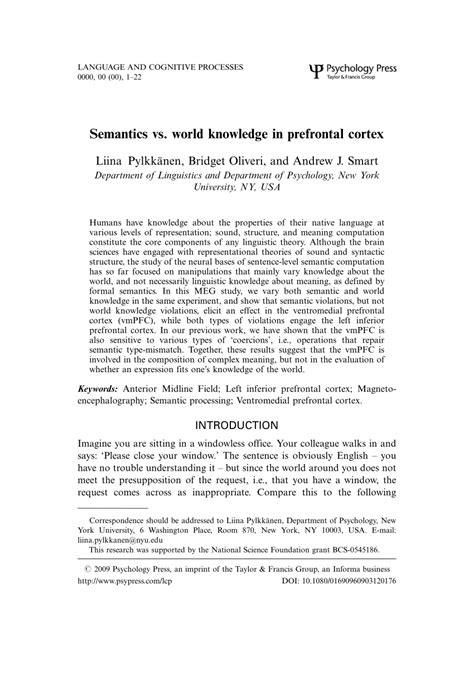 Pdf Semantics Vs World Knowledge In Prefrontal Cortex