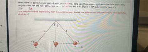 Solved Three Identical Point Charges Each Of Mass M Chegg
