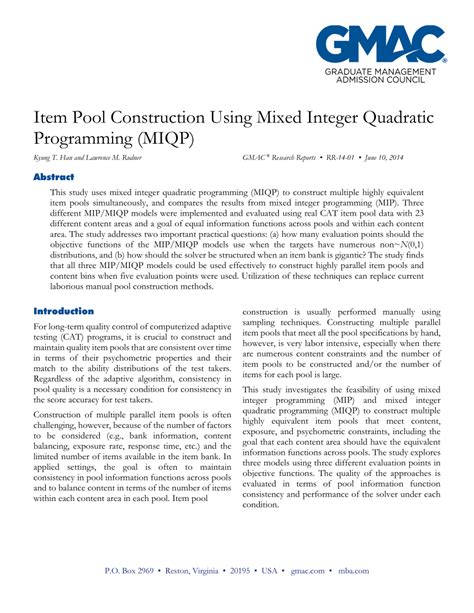 Pdf Item Pool Construction Using Mixed Integer Quadratic Programming