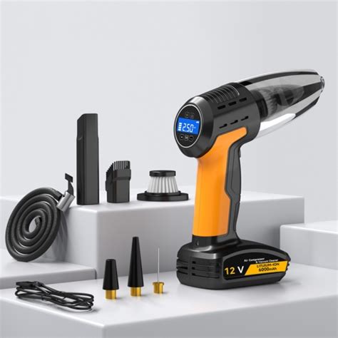 Suitu St 6637 무선 모델 5 In 1 60w 공기 펌프 압력 측정 조명 기능이있는 이중 모터 자동차 진공 청소기