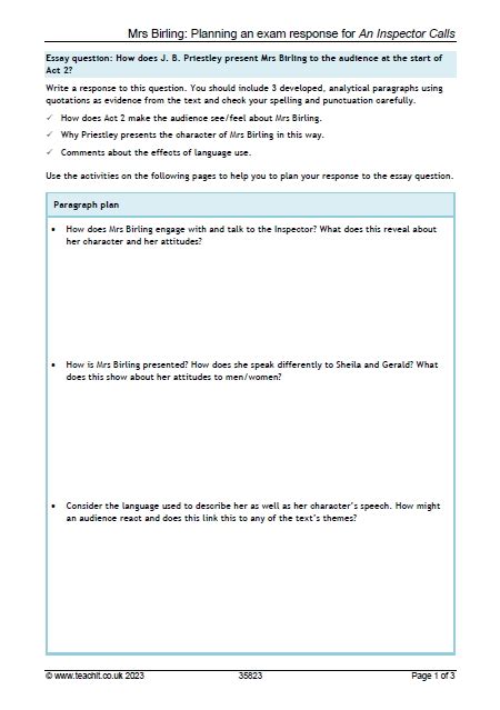 Gcse Exam Practice An Inspector Calls Teachit