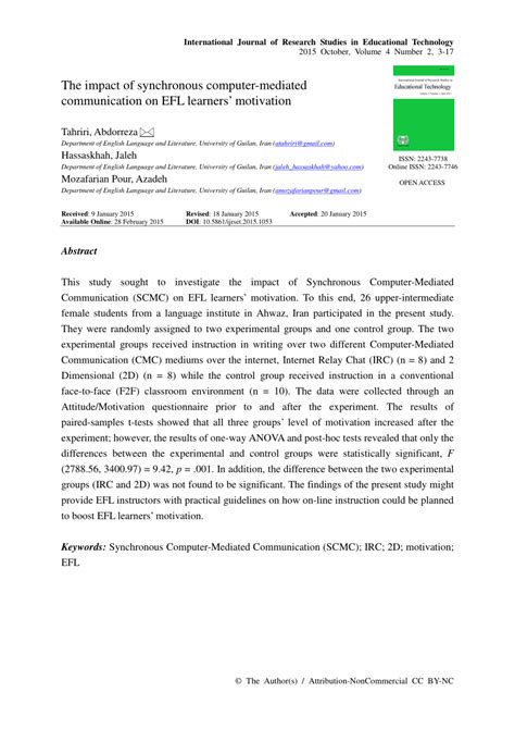 Pdf The Impact Of Synchronous Computer Mediated Communication On Efl