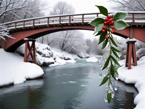 A Bridge Over A River Generative Ai Stock Illustration Illustration Of Bridge Snowing 291162145