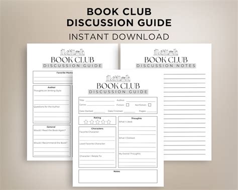 Book Club Discussion Guide Book Review Guide Book Club Printable