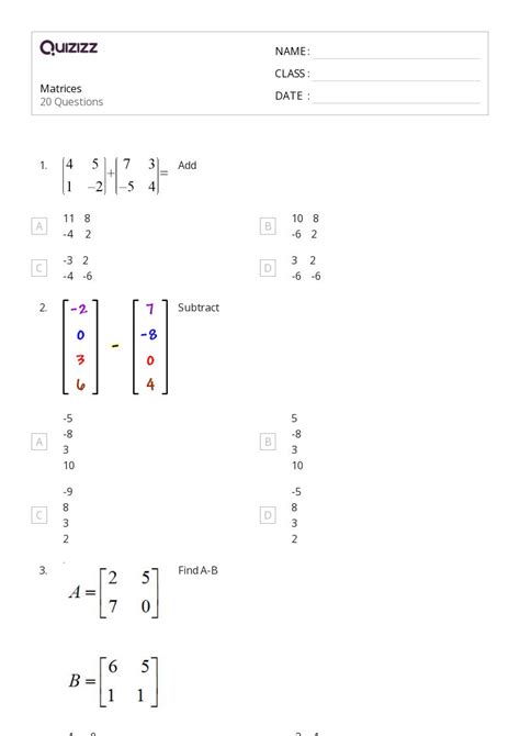 50 Matrices Worksheets For 8th Grade On Quizizz Free Printable