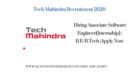 Tech Mahindra Recruitment 2020 Hiring Associate Software Engineer Internship B E B Tech