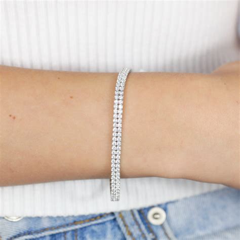 Sterling Silver Rhodium Plated 2mm Cubic Zirconia Two Row 163cm Tenni