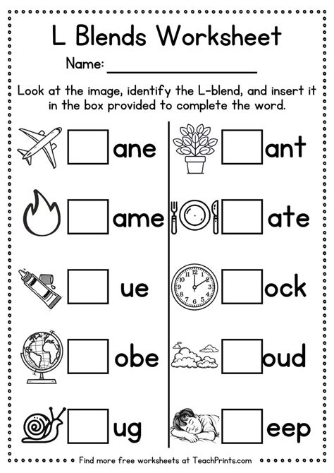 Free L Blend Worksheets Teach Prints