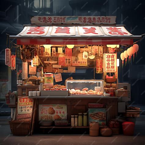 Premium Ai Image Illustration Of A Street Food Stall At Night 3d