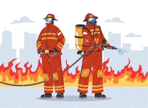 Premium Vector Firefighter Team Character Fireman Worker Concept