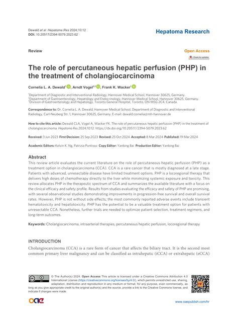 Pdf The Role Of Percutaneous Hepatic Perfusion Php In The Treatment Of Cholangiocarcinoma