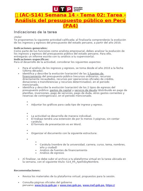 Ac S07 Semana 07 Tema 02 Tarea Análisis Del Presupuesto Público