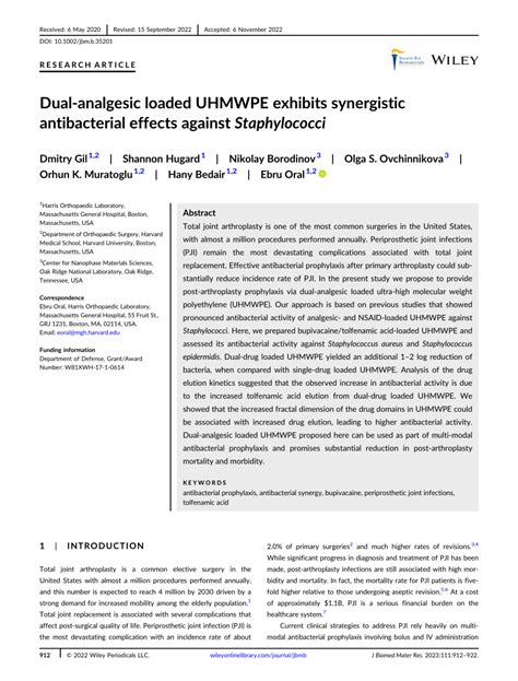 Dual‐analgesic Loaded Uhmwpe Exhibits Synergistic Antibacterial Effects Against Staphylococci