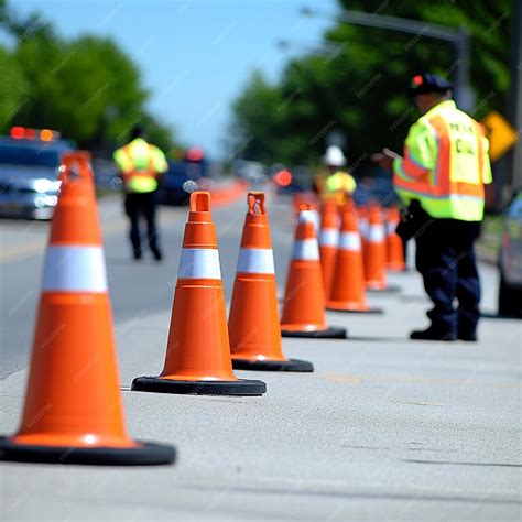 A Traffic Control Setup With Cones Barriers And Officers Managing A Special Event Or Roadwork
