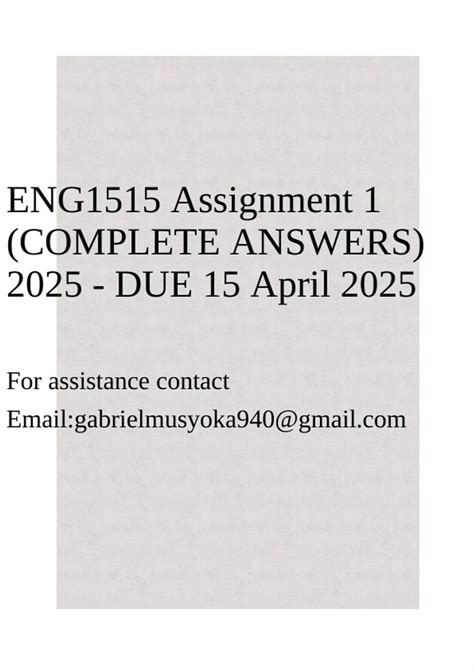 Eng1515 Assignment 1 Complete Answers 2025 Due 15 April 2025
