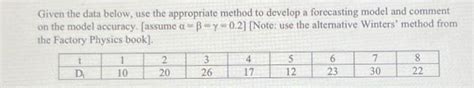 Solved Given The Data Below Use The Appropriate Method To