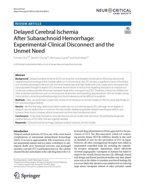 Delayed Cerebral Ischemia After Subarachnoid Hemorrhage Experimental Clinical Disconnect And