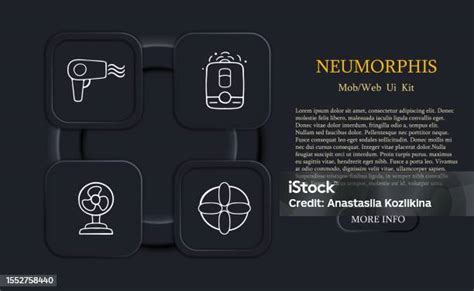 환기를 나타내는 벡터 아이콘의 컬렉션입니다 공기 흐름 환기 시스템 에어컨 Hvac 팬 공기 덕트 Neomorphism 스타일입니다 벡터 선 아이콘 공기조화에 대한 스톡 벡터