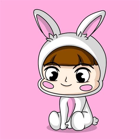 삽화 예술 귀여운 아기 토끼 캐릭터 디자인 프리미엄 벡터