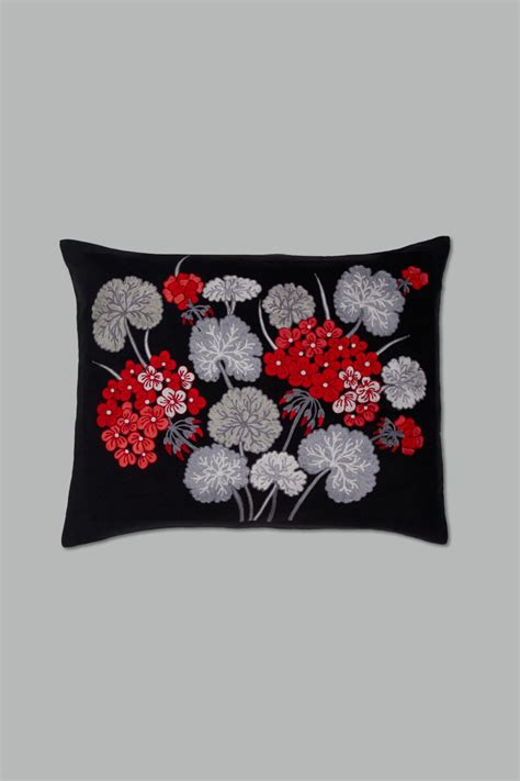 Loretta Caponi Black Hydrangea Cushion Haute Couture Workshop Made