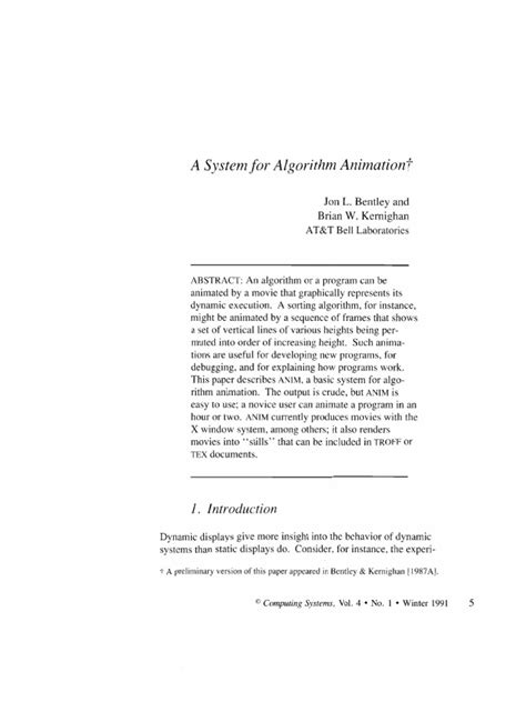 A System For Algorith Animation By Bentley And Kernighan Pdf Computer Terminal Button