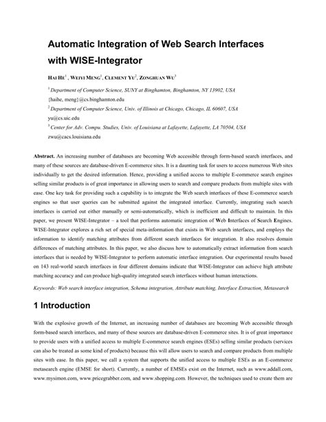 Pdf Automatic Integration Of Web Search Interfaces With Wise Integrator