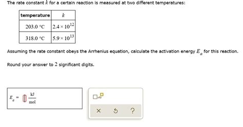 solved the rate constant for certain reaction measured at two