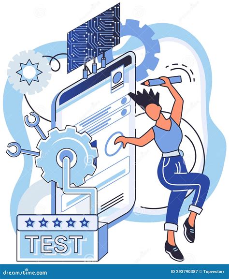 Application Testing Metaphor Vector Software Testing Inspection Officer Ensuring Coding