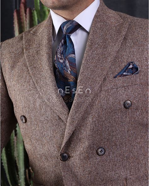 ست کراوات و پوشت مردانه Nesen طرح برگ آبی شکلاتی T112 کراوات نسن