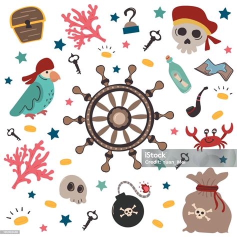 번들 세트 해적 해양 아이템 폭탄 해적 앵무새 스티어링 휠 흡연 파이프 붕대와 트리코네두개골 발톱이 있는 게 등 스크랩북 또는 인쇄 스티커에 대한 대규모 컬렉션 두개골에