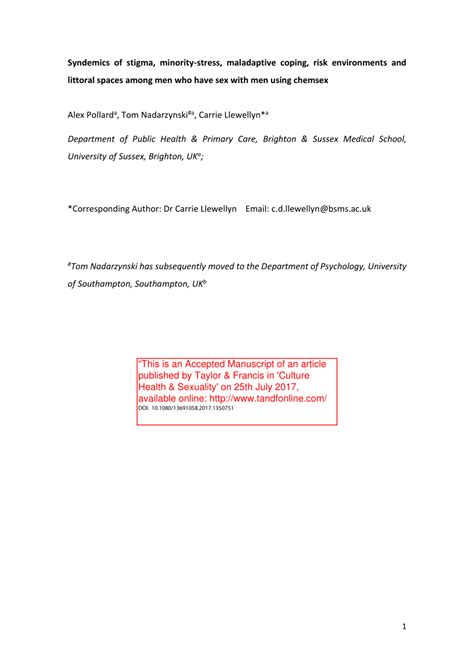 PDF Syndemics Of Stigma Minority Stress Maladaptive Coping Risk Environments And Littoral