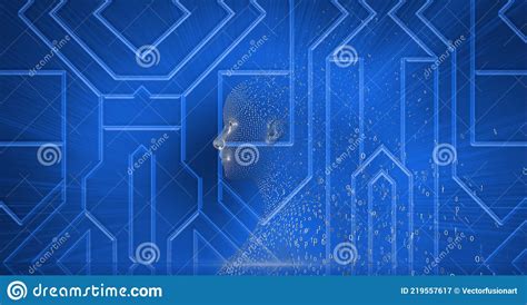 composition of exploding human bust formed with binary coding and blue