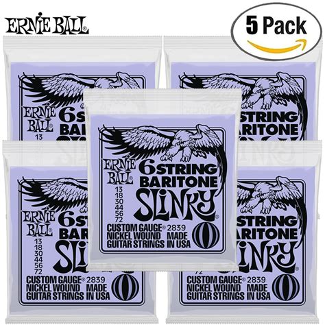 5 Pack Ernie Ball 2839 Slinky 6 String Baritone Electric Guitar Strings