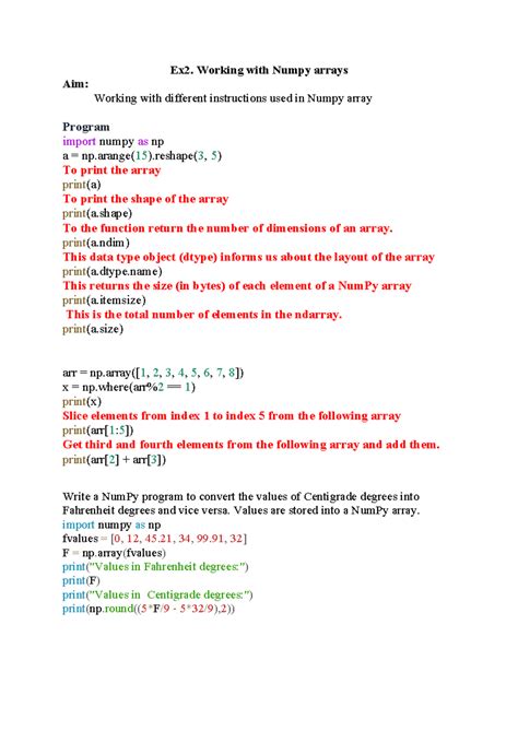 Ex2 Working With Numpy Array Ex2 Working With Numpy Arrays Aim