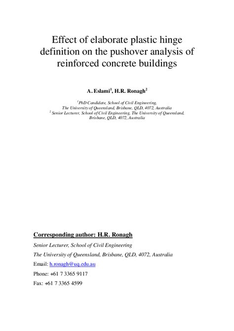 Pdf Effect Of Elaborate Plastic Hinge Definition On The Pushover Analysis Of Reinforced