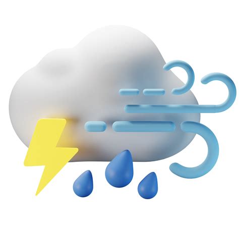 3d Icon Cloudy Thunderstrom Heavy Rain Windy Weather Forecast
