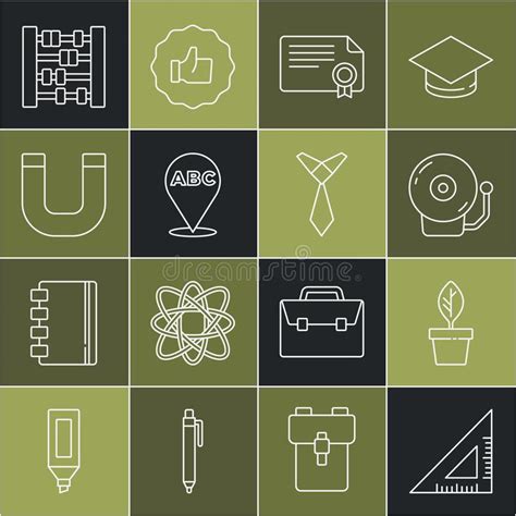 Set Line Triangular Ruler Plant In Pot Ringing Alarm Bell Certificate Template Alphabet