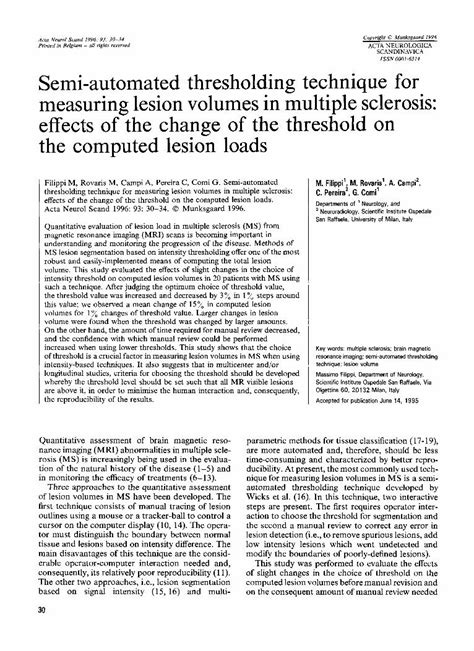 Pdf Semi Automated Thresholding Technique For Measuring Lesion