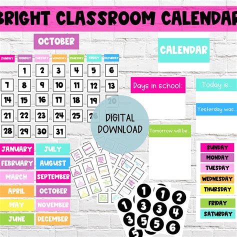Classroom Calendar Printable Etsy