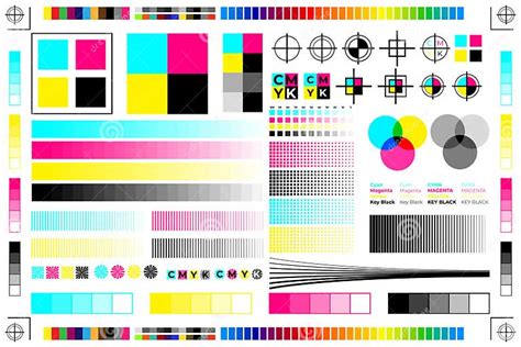 Cmyk Print Calibration Illustration With Offset Printing Marks And Color Test Stock Vector