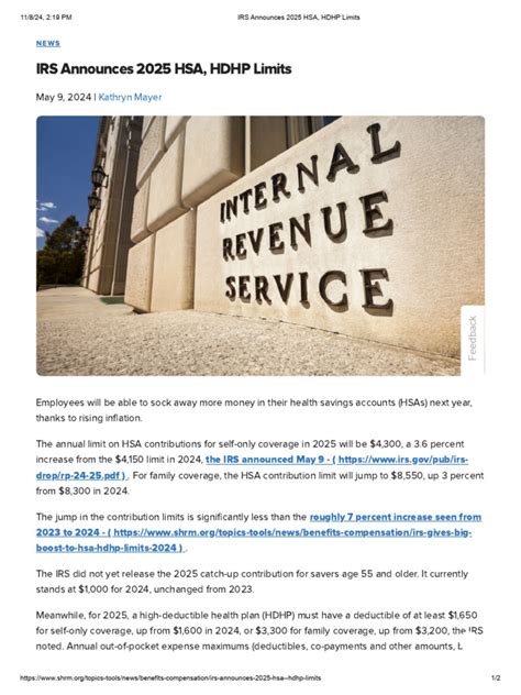 2025 Irs Hsa And Hdhp Contribution Limits Pdf Health Savings