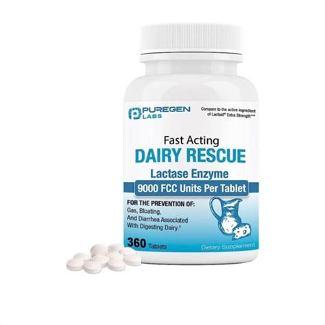 Puregen Lactase Enzyme 9000 Fcc 360 Tablets Dairy Relief