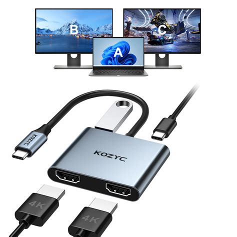 Usb C To Dual Hdmi Adapter 4k 30hz Kozyc Usb C Hub Multiport Adapter With 2xhdmi Usb 3 0 100w