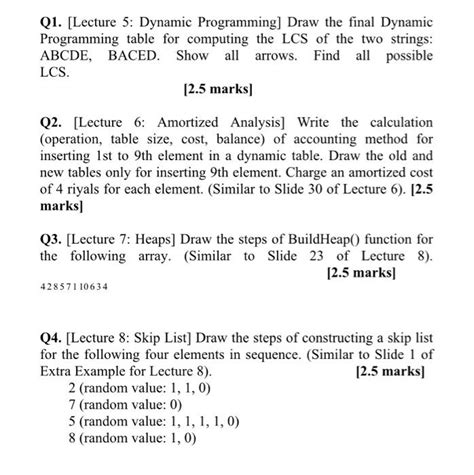 Solved Q1 Lecture 5 Dynamic Programming Draw The Final