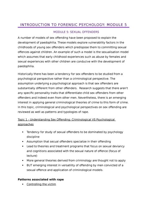 Module 5 Sexual Offenders INTRODUCTION TO FORENSIC PSYCHOLOGY MODULE 5 MODULE 5 SEXUAL