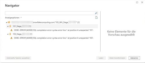 sql compilation error with built in snowflake conn microsoft