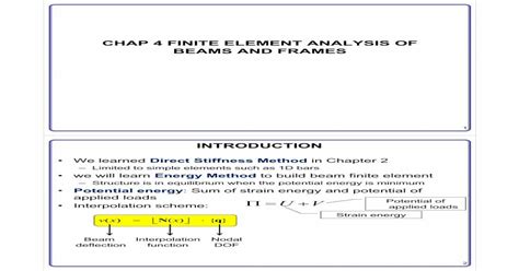 Chap 4 Finite Element Analysis Of Beams And Frames1 Chap 4 Finite
